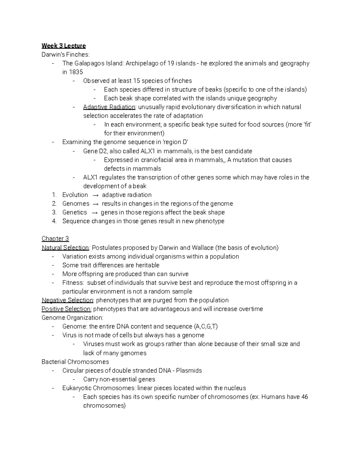 Genetics Lecture Notes - Week 3 Lecture Darwin9s Finches: - The ...