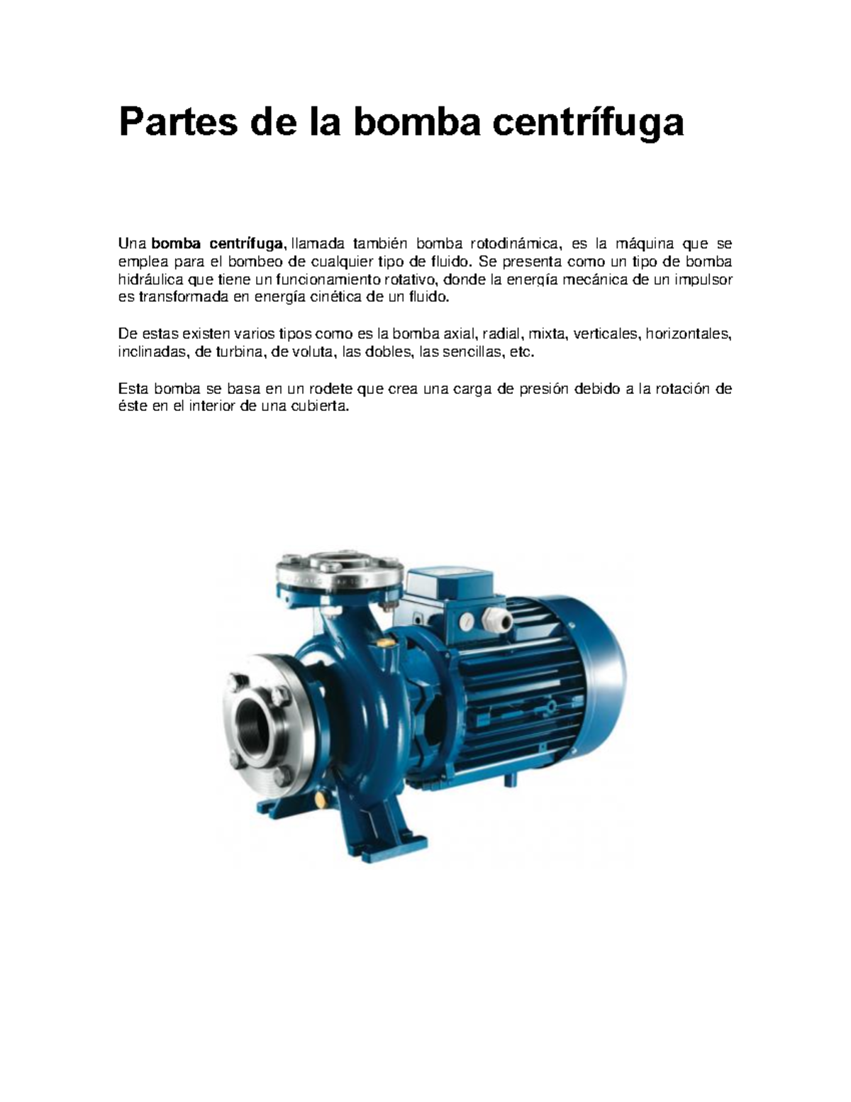 Partes de la bomba centrífuga - Partes de la bomba centrífuga Una bomba ...