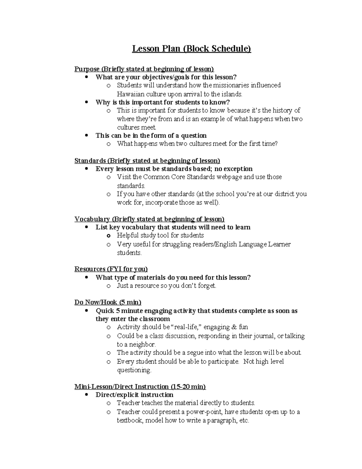 Lesson Plan Template Ed Tech - Tagged - Lesson Plan (Block Schedule ...
