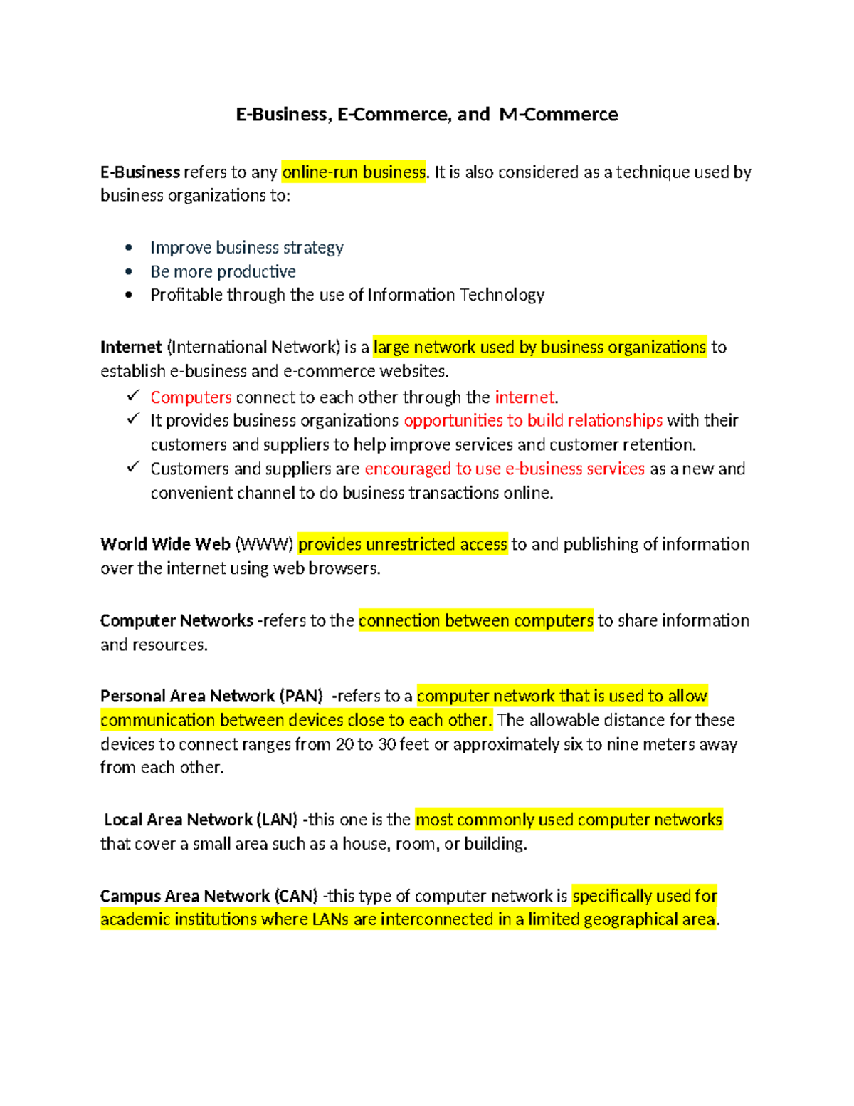 E-Business - notes - E-Business, E-Commerce, and M-Commerce E-Business ...