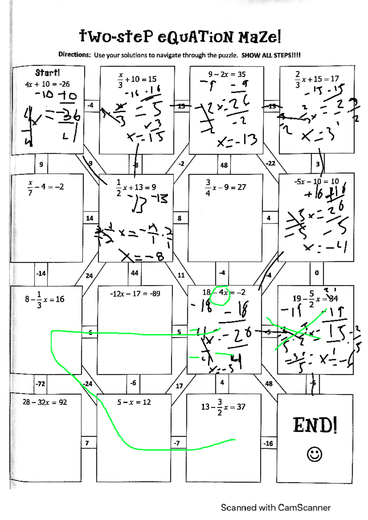 Keanu Mc Queen - 2 step equation maze - eQUATiON MaZe! Directions: Use ...
