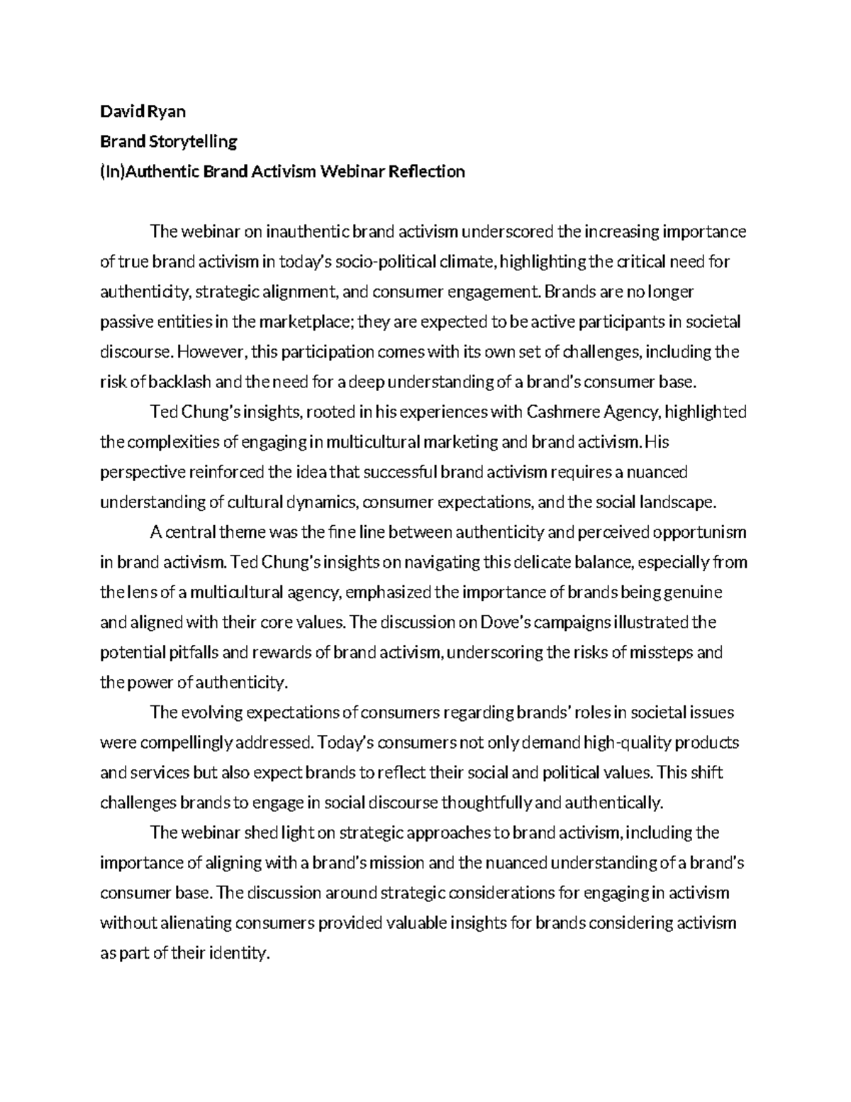 (In)Authentic Brand Activism Webinar Reflection - David Ryan - David ...