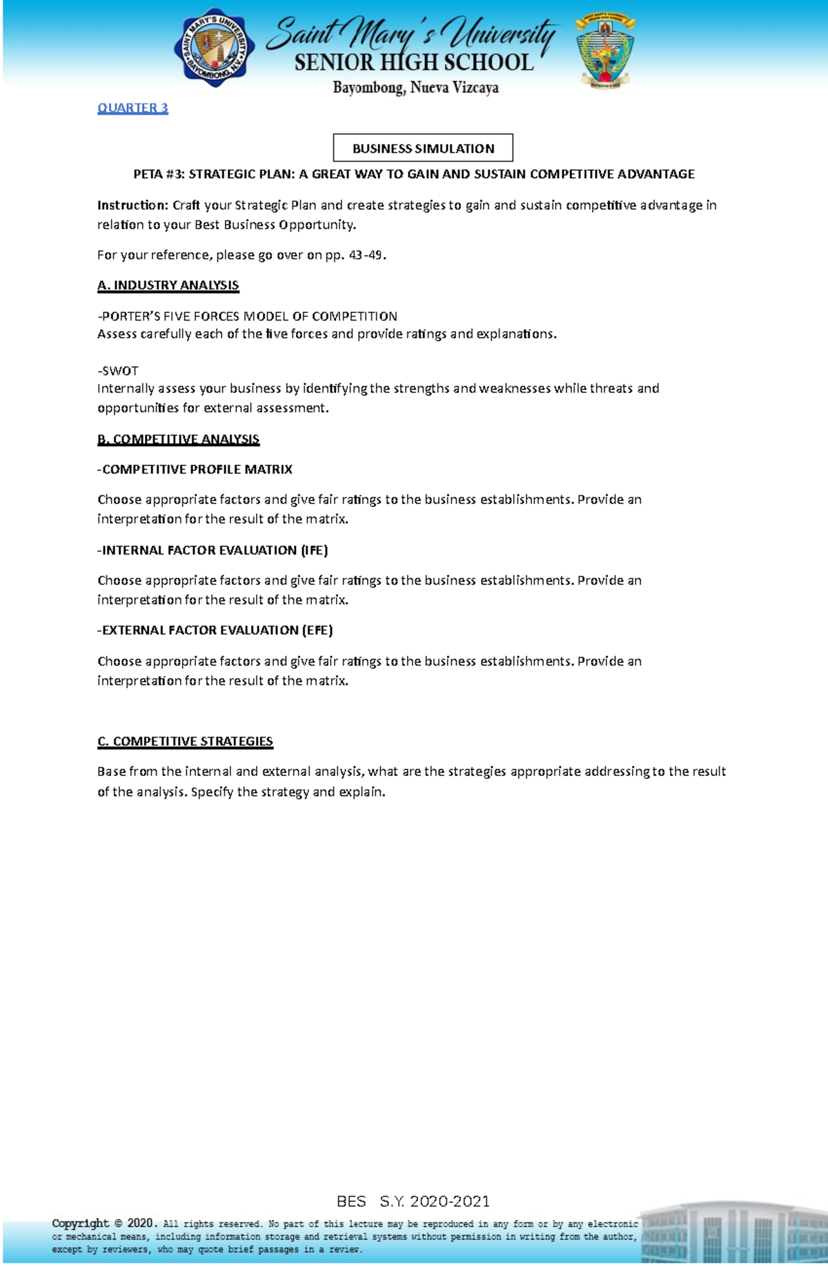 3 PETA 3 Strat Plan - lmm - QUARTER 3 PETA #3: STRATEGIC PLAN: A GREAT ...