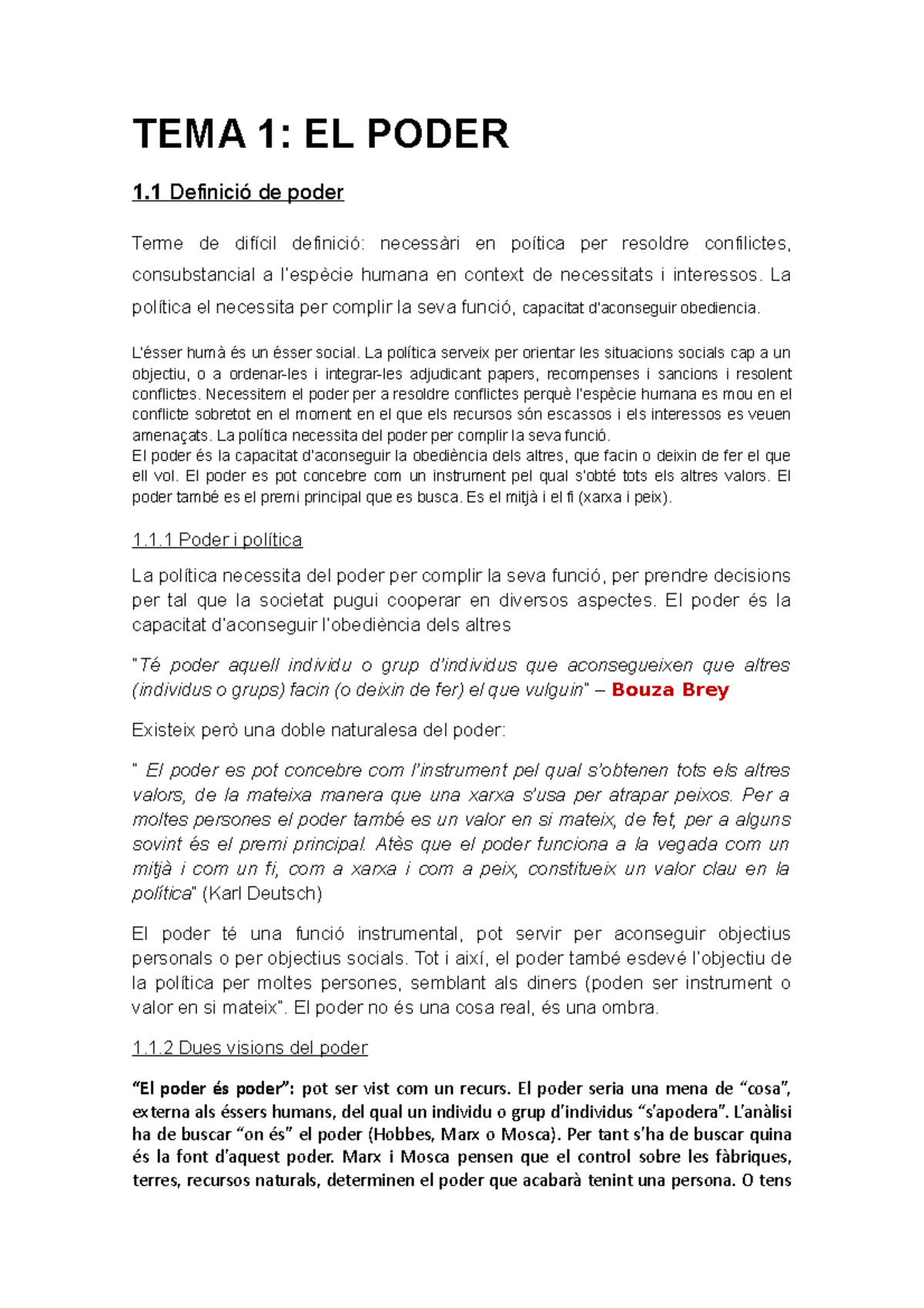 TEMA 1. El poder - Apuntes 1 - TEMA 1: EL PODER 1 Definició de poder ...