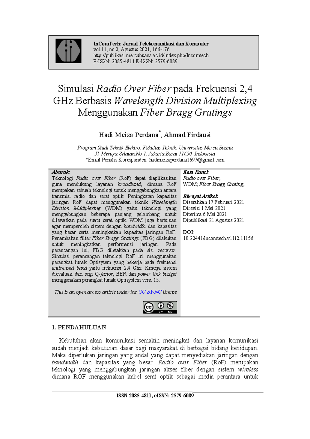 Simulasi Radio over Fiber pada Frekuensi 24 GHz Be - InComTech: Jurnal ...