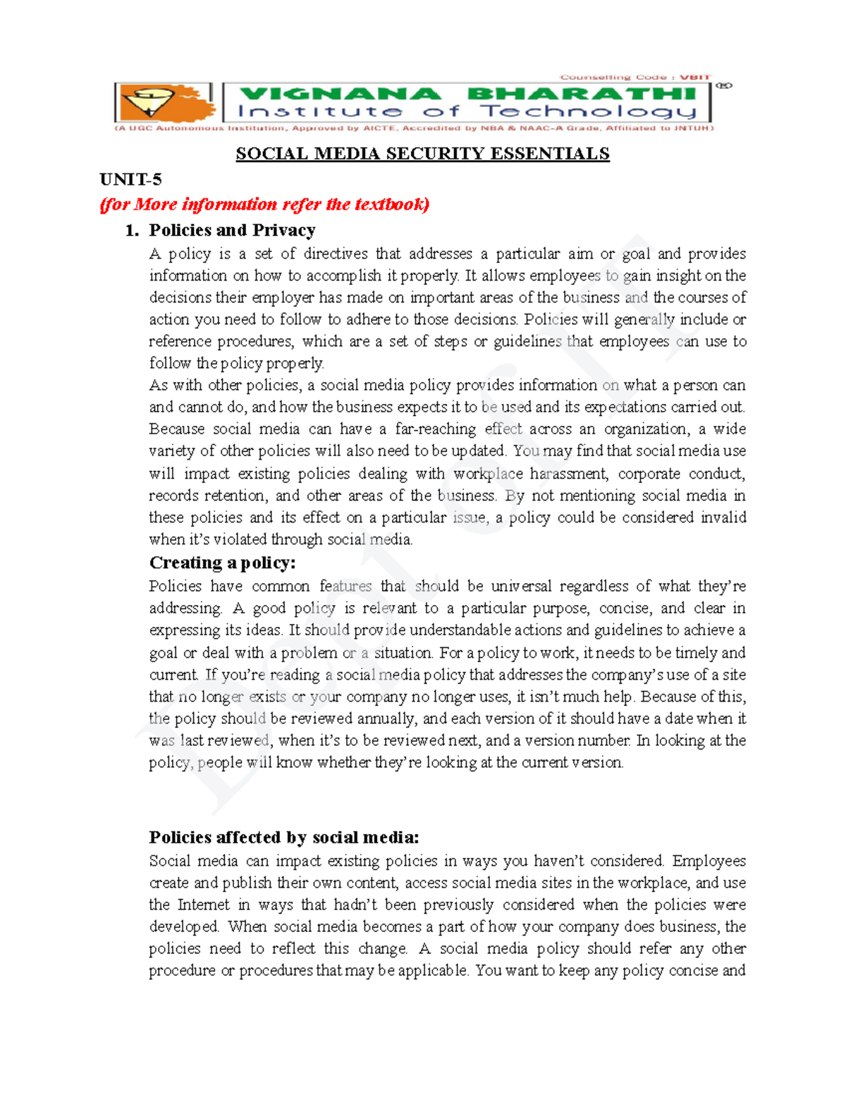 SMSE UNIT-5 - SMS UNIT 5 NOTES - SOCIAL MEDIA SECURITY ESSENTIALS UNIT ...