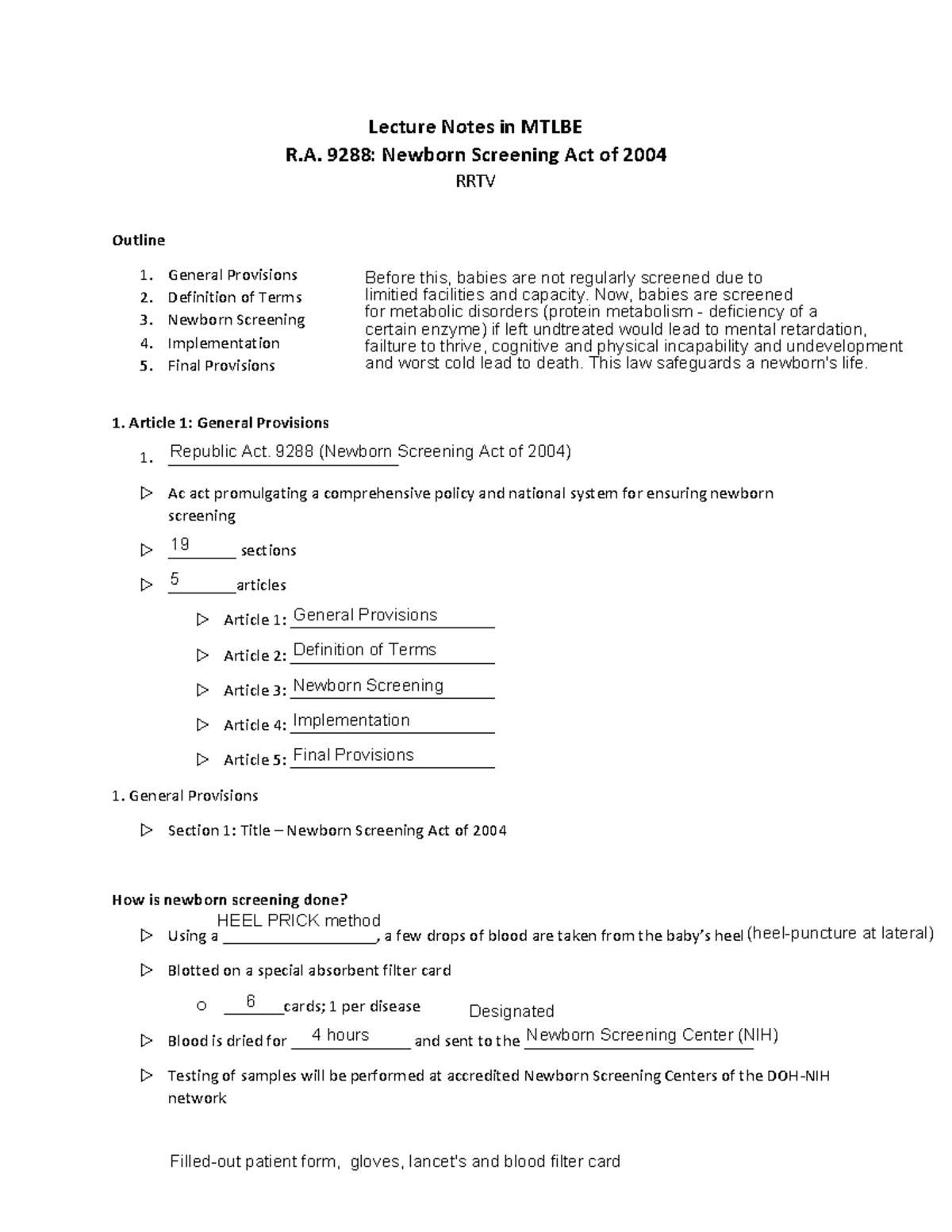 Lecture Notes in R.A. 9288 R.A. 7170 - Lecture Notes in MTLBE R. 9288 ...