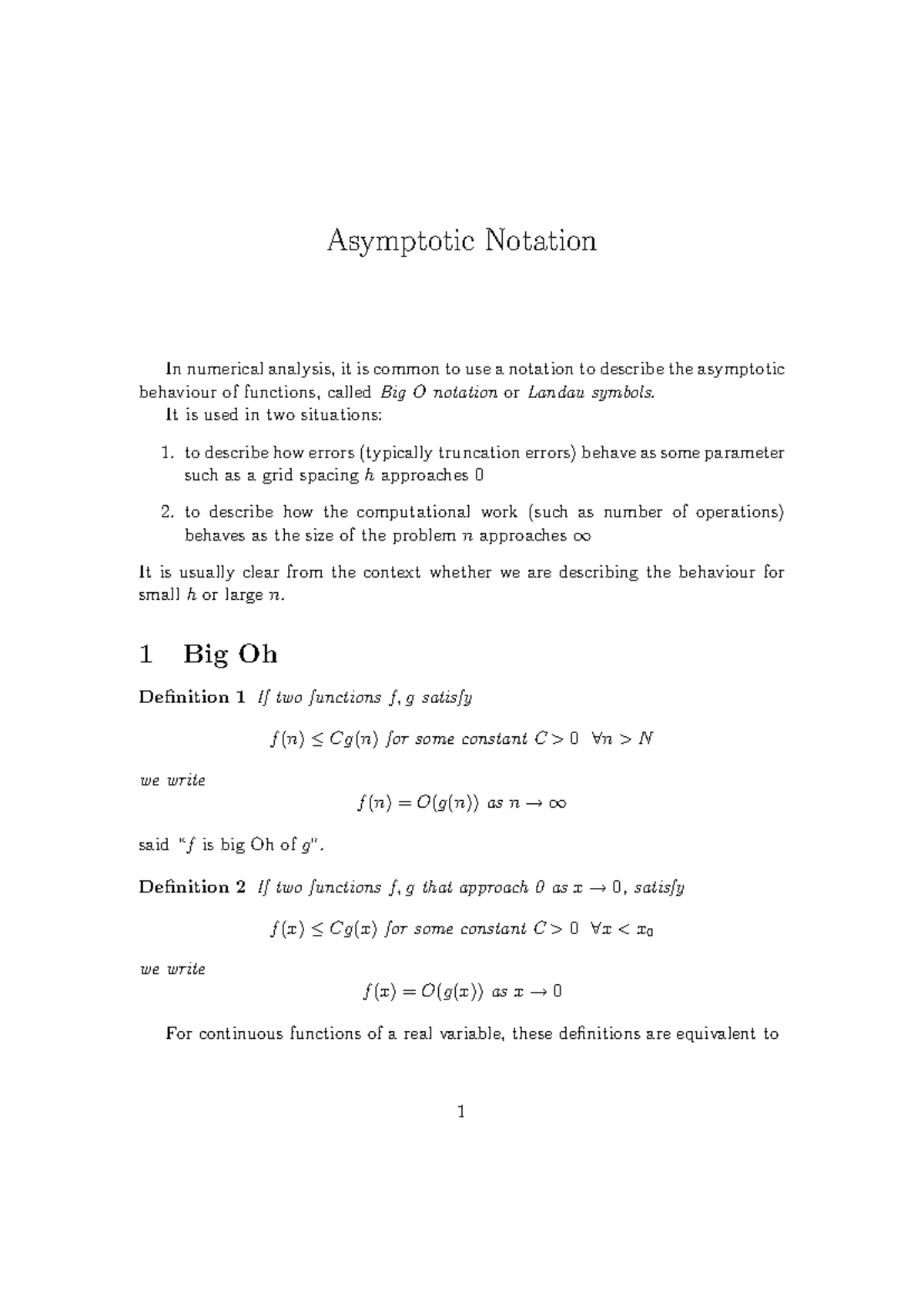 Big O - Notes - Asymptotic Notation In numerical analysis, it is common ...