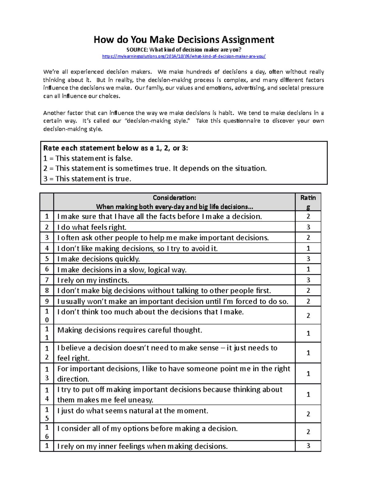 How Do You Make Decisions Assignment How Do You Make Decisions