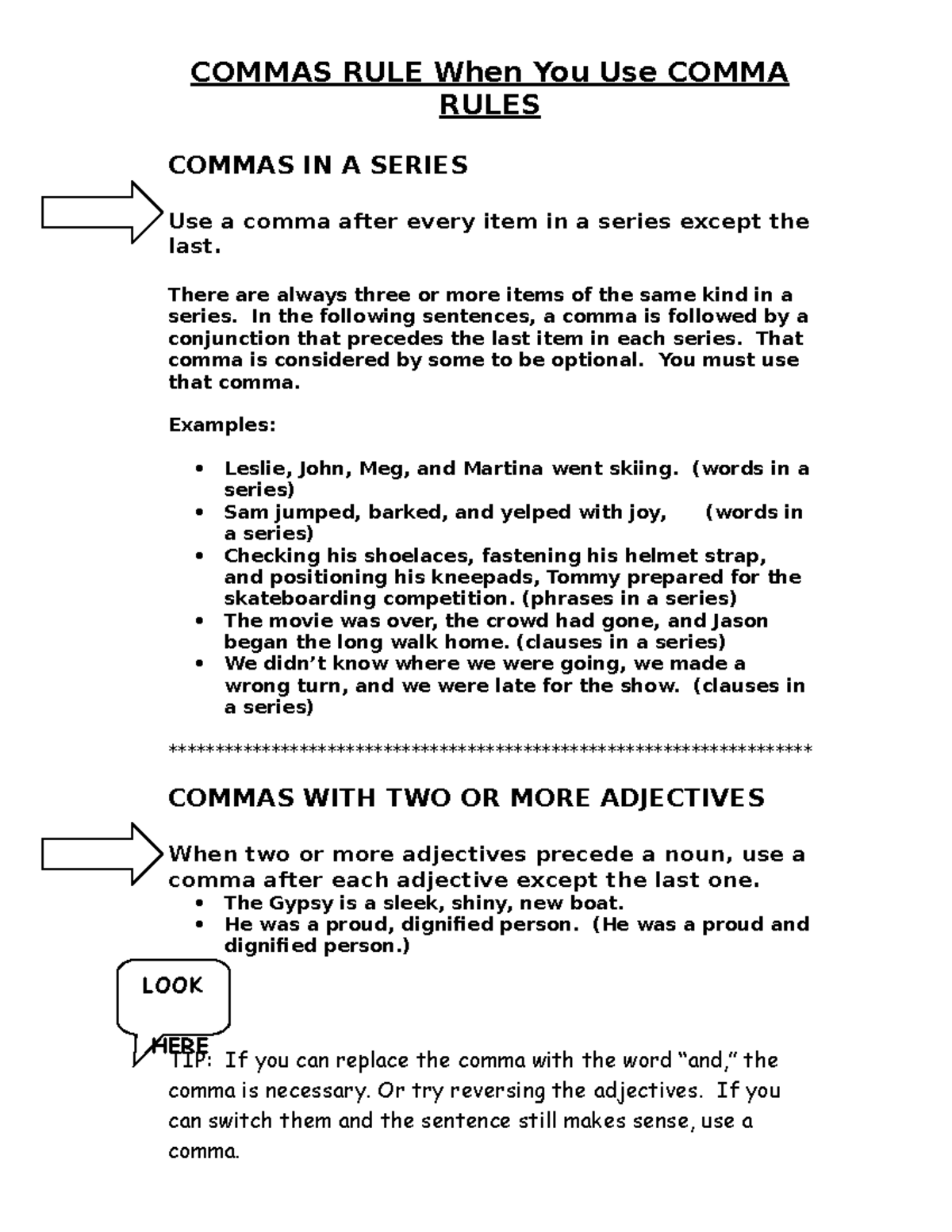 Comma Rules - Follow the directions as instructed on the document ...