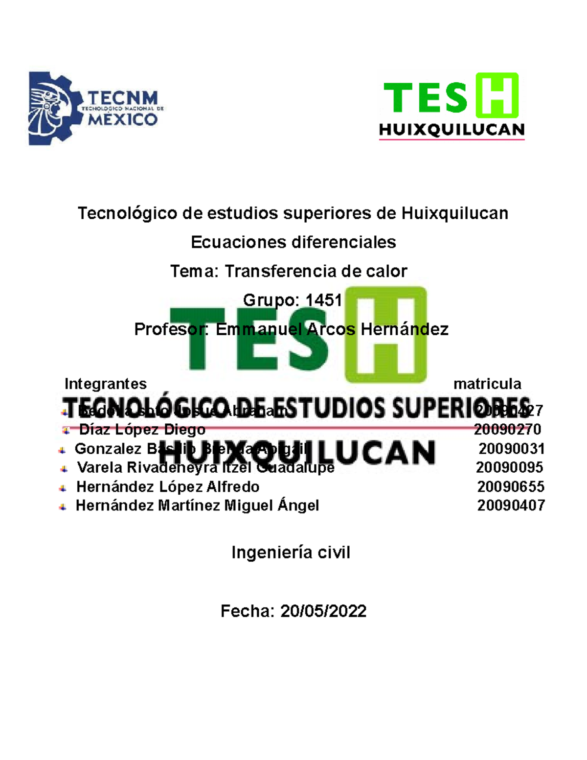 1 Ecuaciones Difernciales Proyecto - Tecnológico de estudios superiores ...