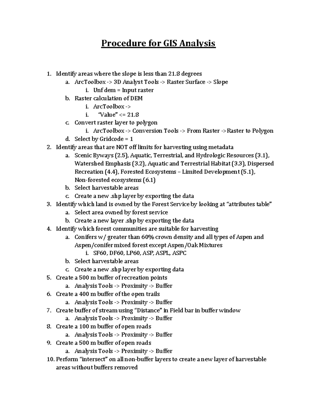 Procedure for GIS Analysis Write Up with Explanations - Procedure for ...