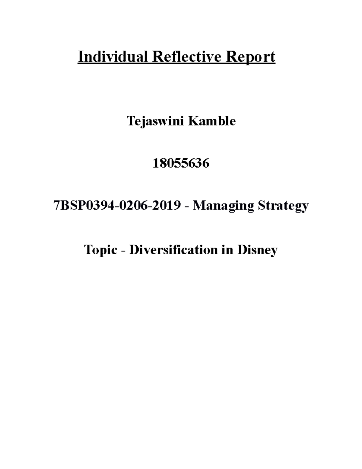 Individual Managing strategy - Individual Reflective Report Tejaswini ...