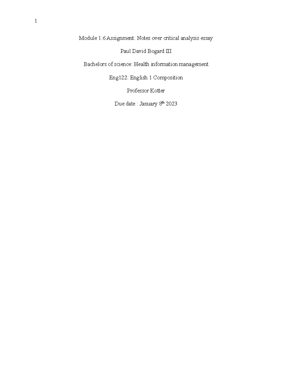 Mod1.6Assignment - Module 1 Assignment: Notes over critical analysis ...