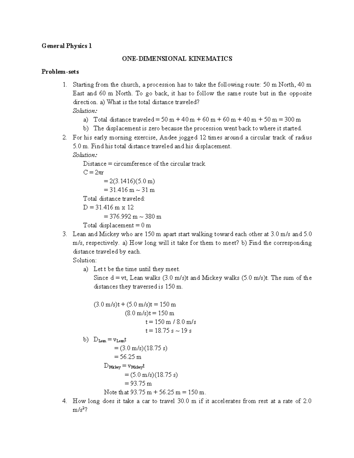 1D-Kinematics - Notes for Physics lesson, Kinematics - General Physics ...
