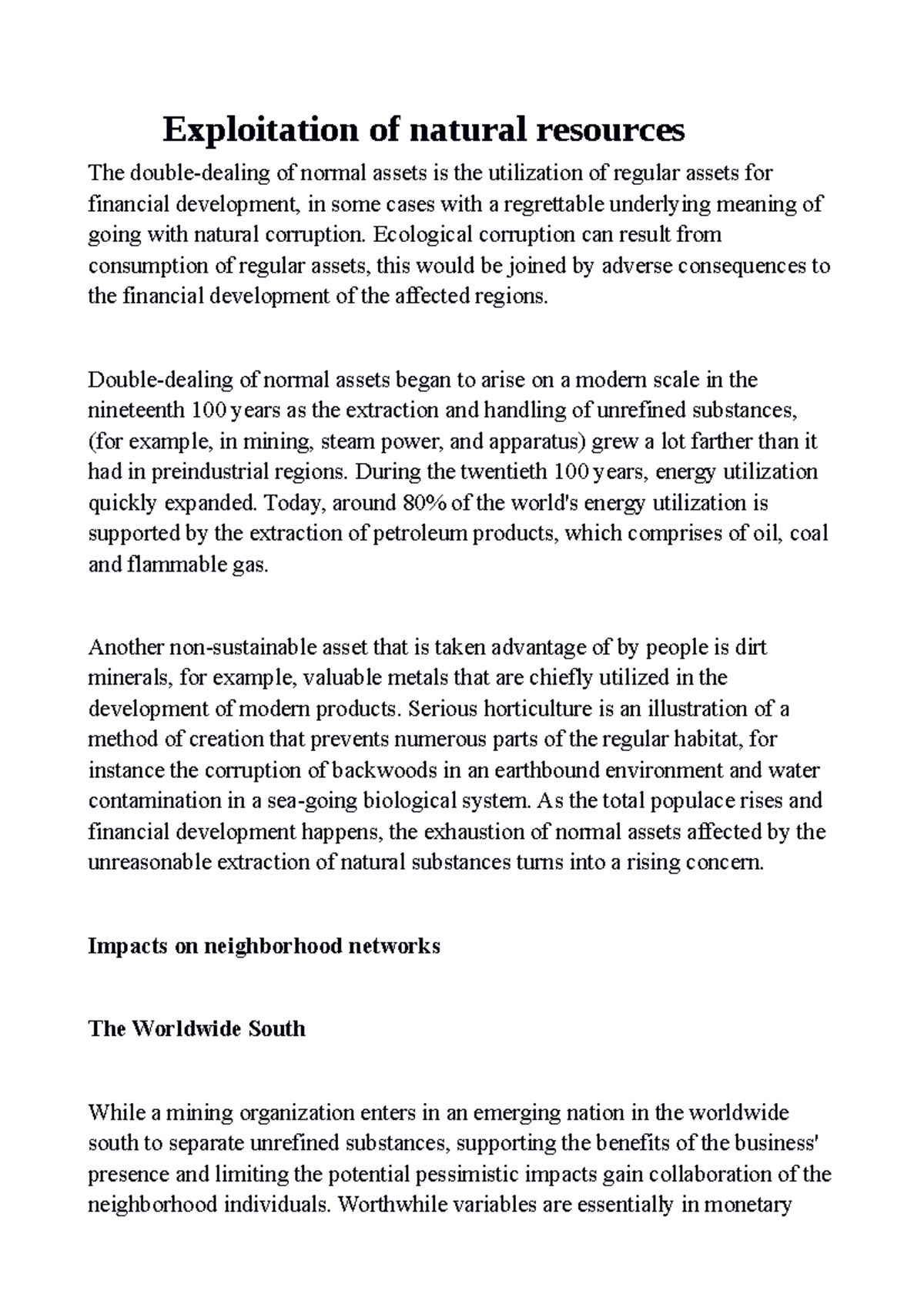 Exploitation of natural resources - Ecological corruption can result ...