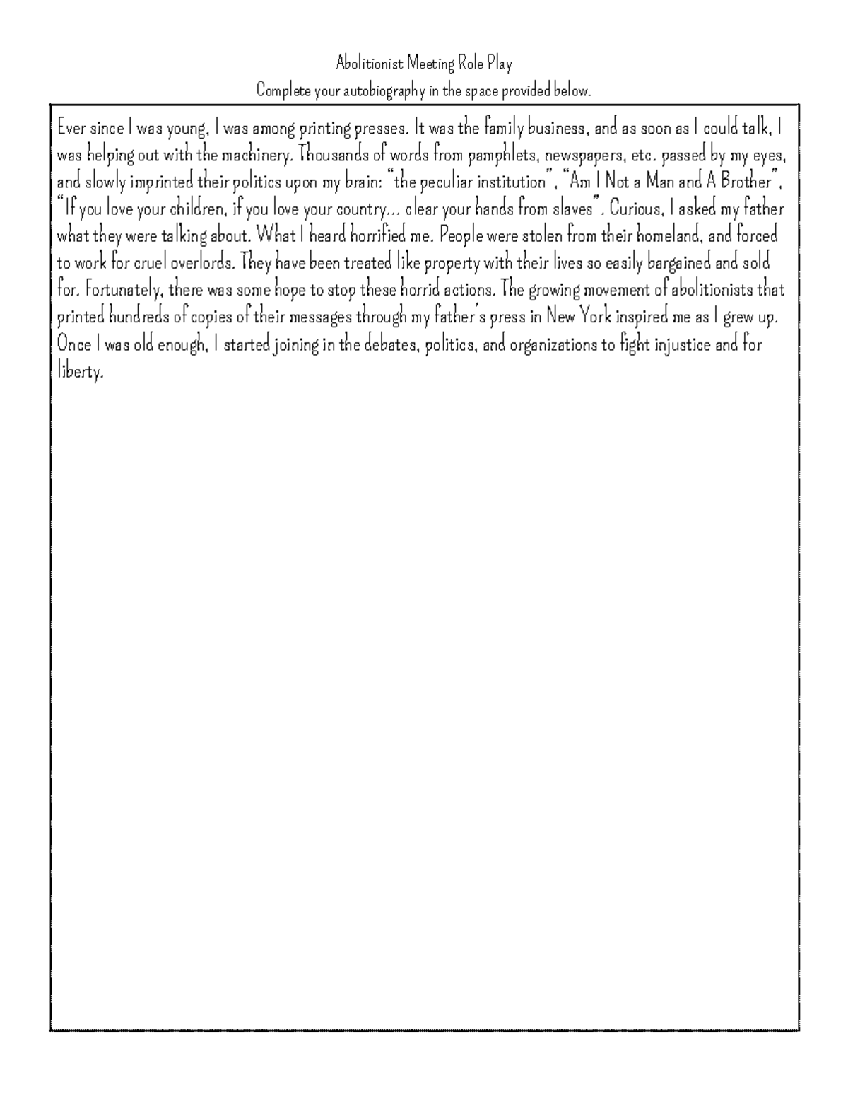 Abolitionist Meeting Role Play: Strategies Challenges and Outcomes ...