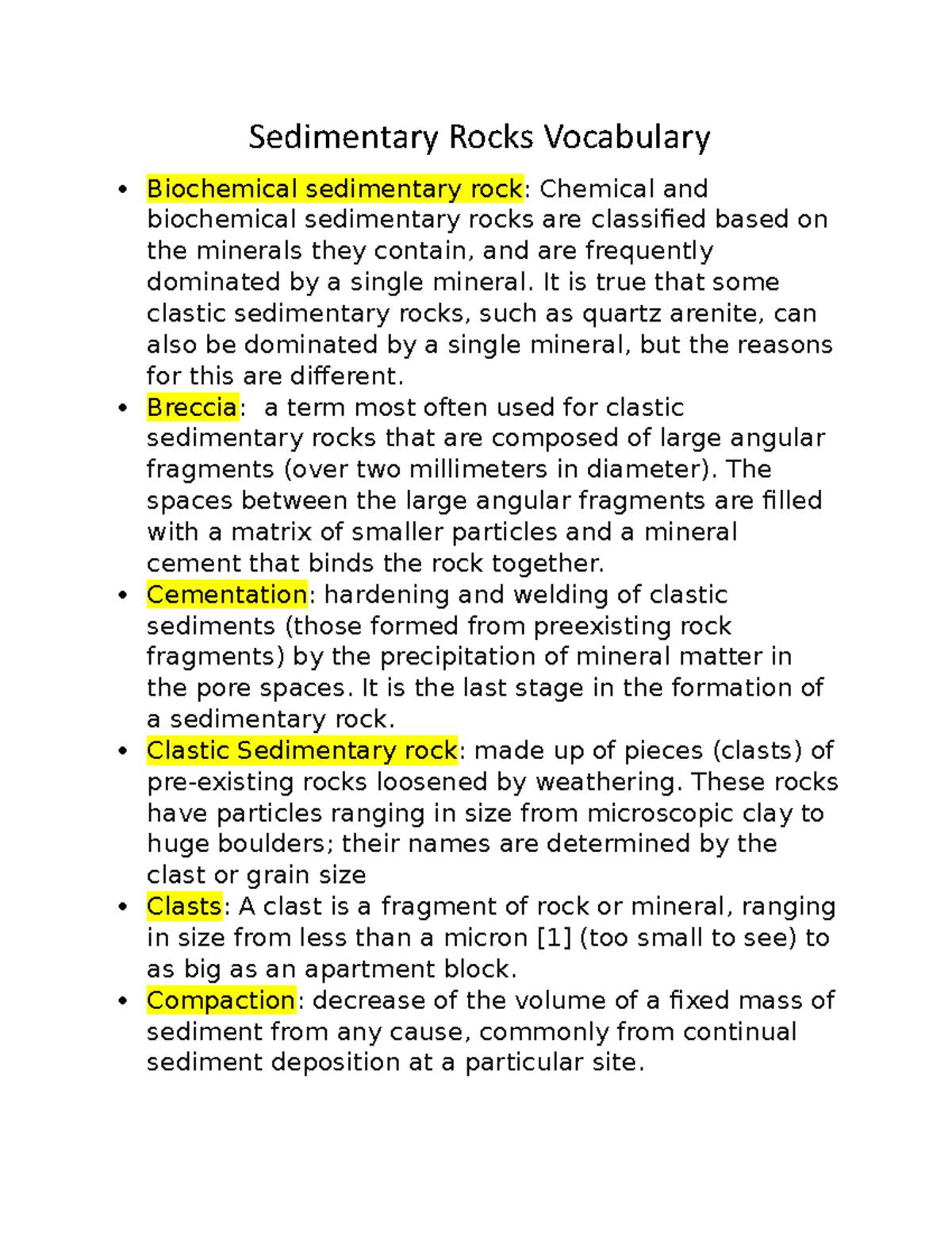 Sedimentary Rocks Vocabulary - It is true that some clastic sedimentary ...