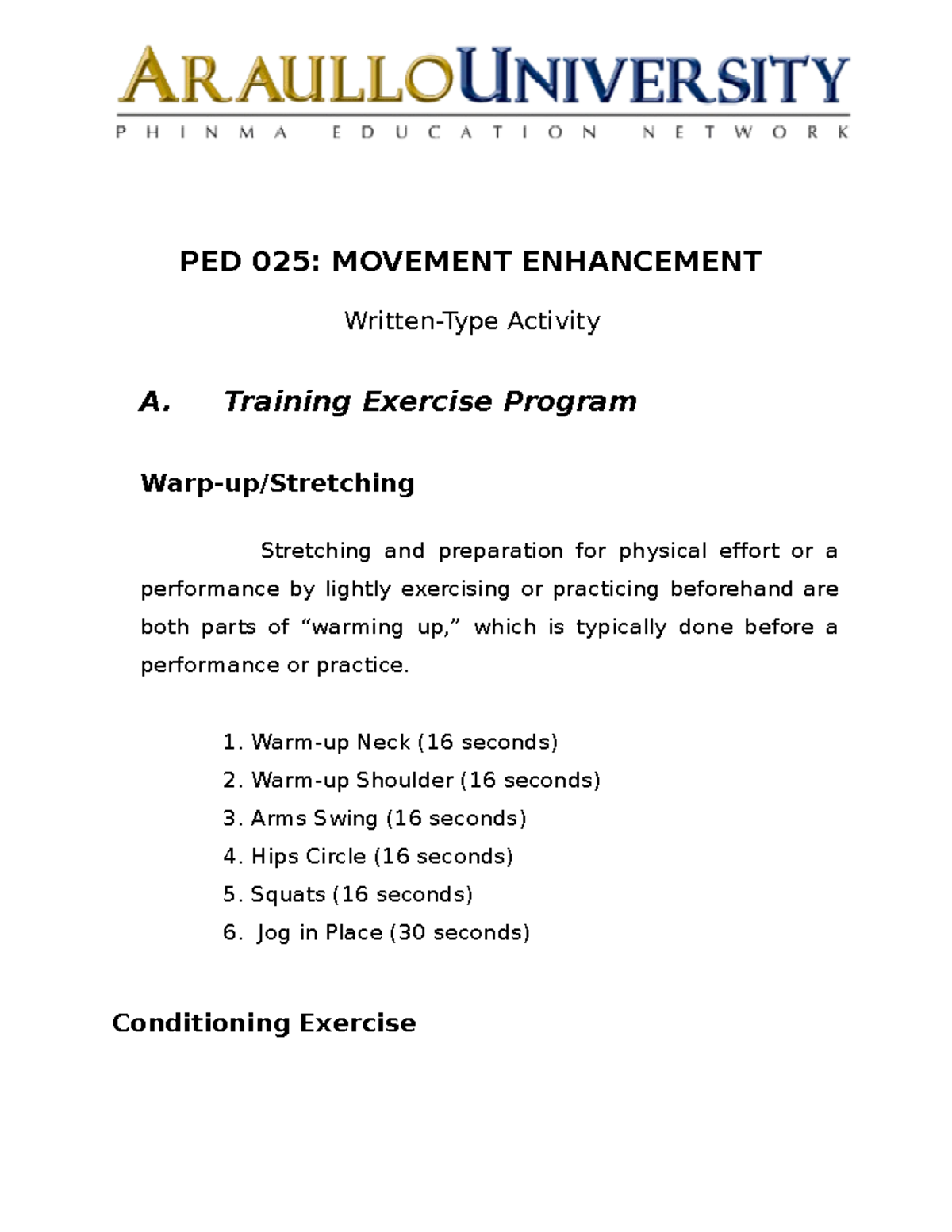 PED 025 TEP-PLAN - Plan for physical education - PED 025: MOVEMENT ...
