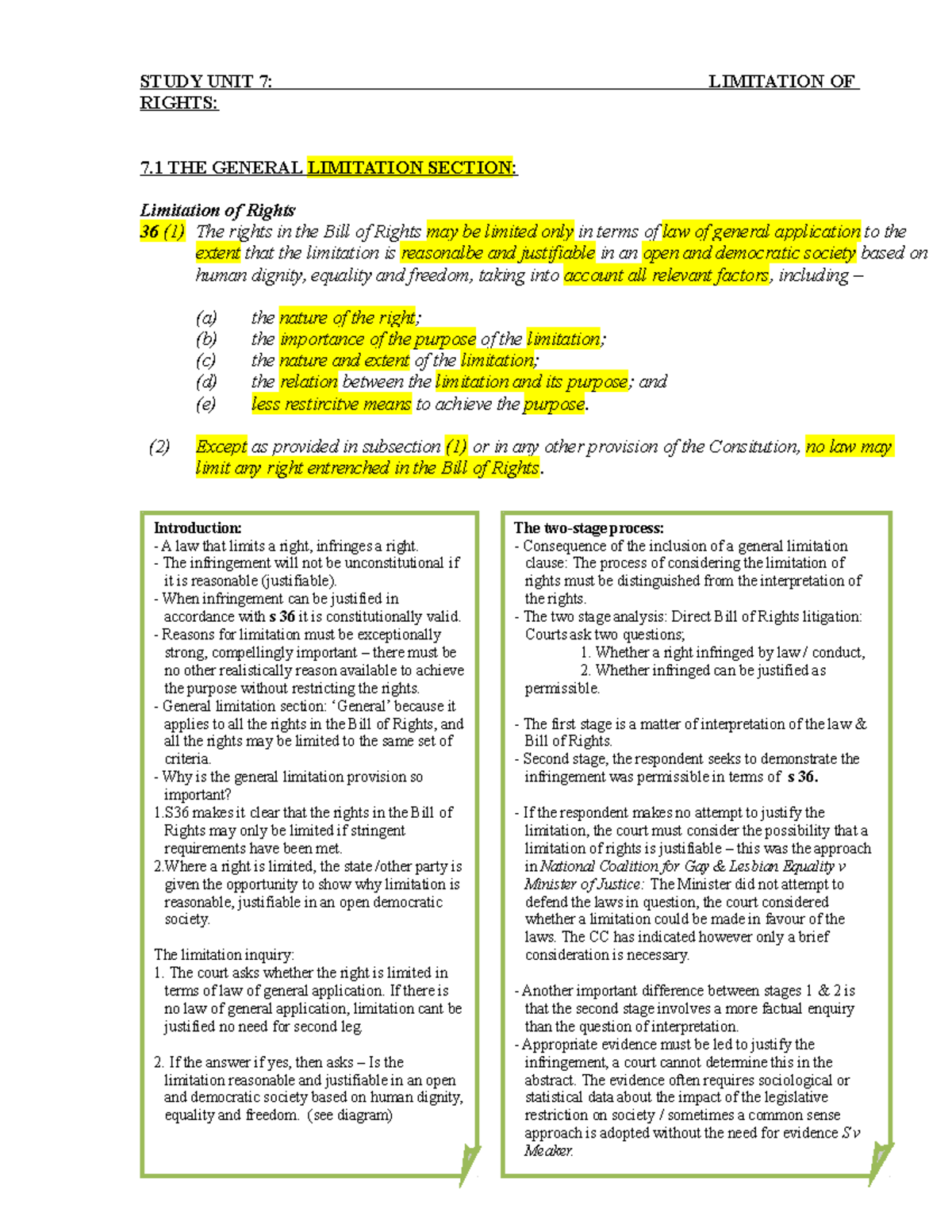 FUR2601 7 Limitation of Rights - STUDY UNIT 7: LIMITATION OF RIGHTS: 7 ...