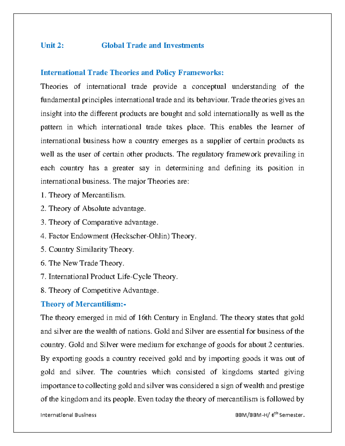 Global Trade and Investment - Unit 2: Global Trade and Investments ...