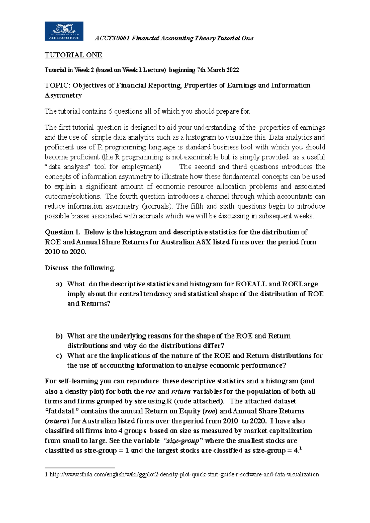 Financial Accounting Theory - Tutorial 1 Questions - TUTORIAL ONE ...