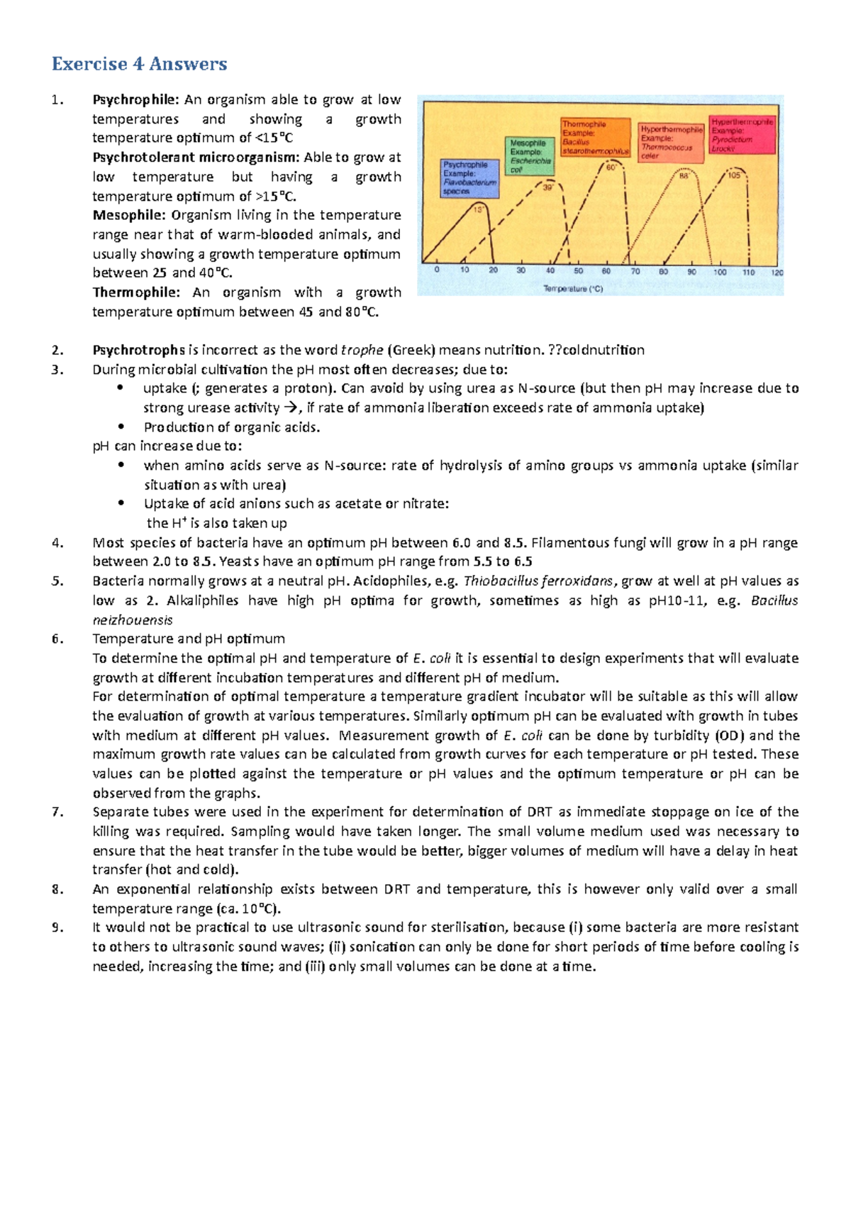 Exercise 4 Answers - NONE - Exercise 4 Answers Psychrophile: An ...