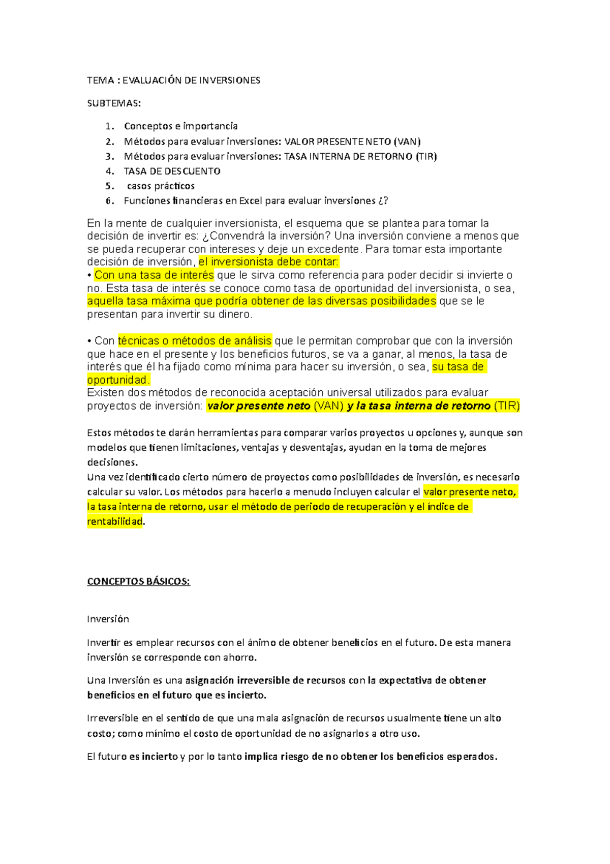 Informe evaluación de inversiones - TEMA : EVALUACIÓN DE INVERSIONES ...