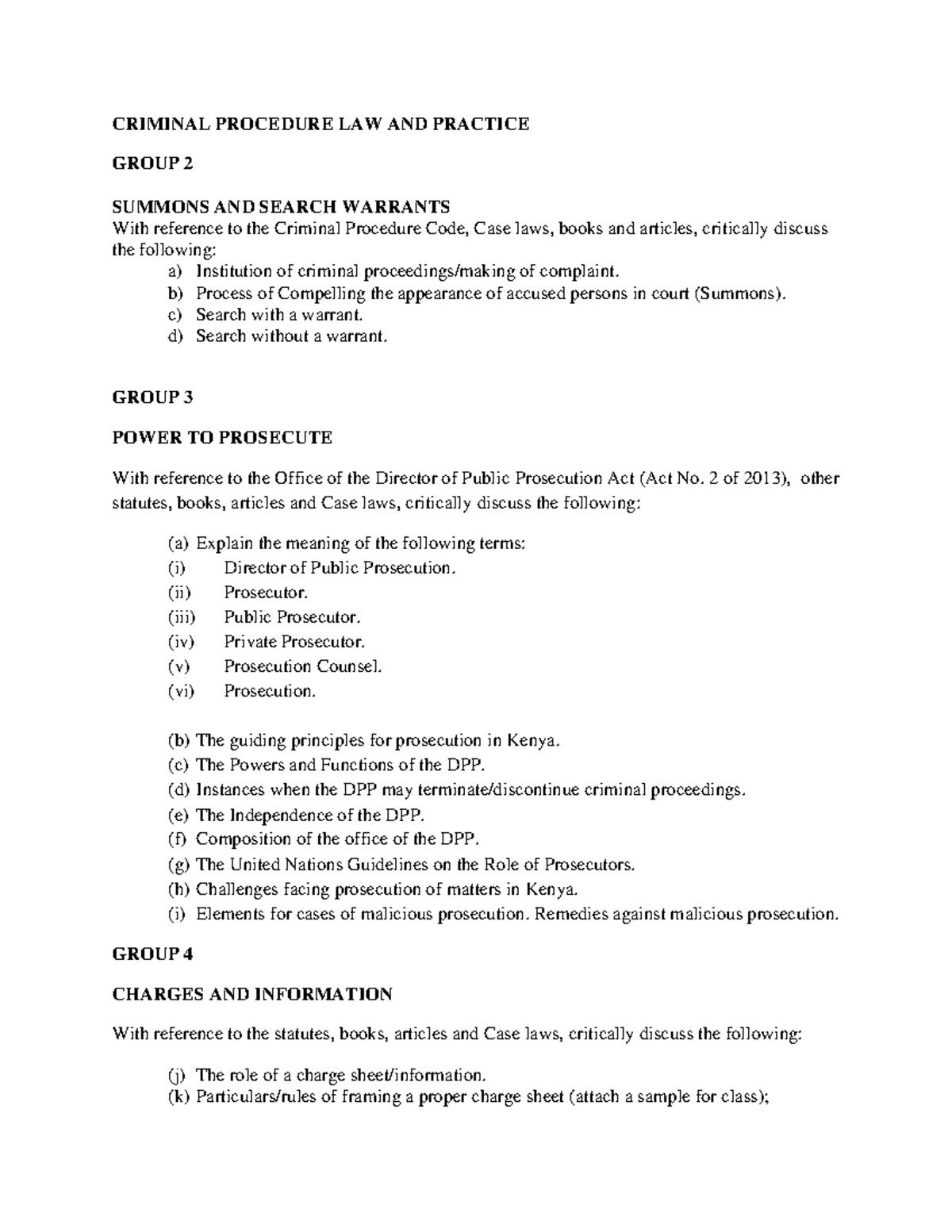Group assingnment criminal procedure - CRIMINAL PROCEDURE LAW AND PRACTICE GROUP 2 SUMMONS AND ...
