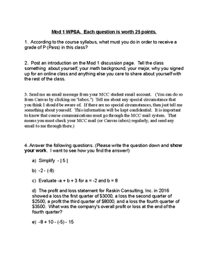Samya blackwell m2 - work - Mod 2 WPSA: Each question is worth 25 ...