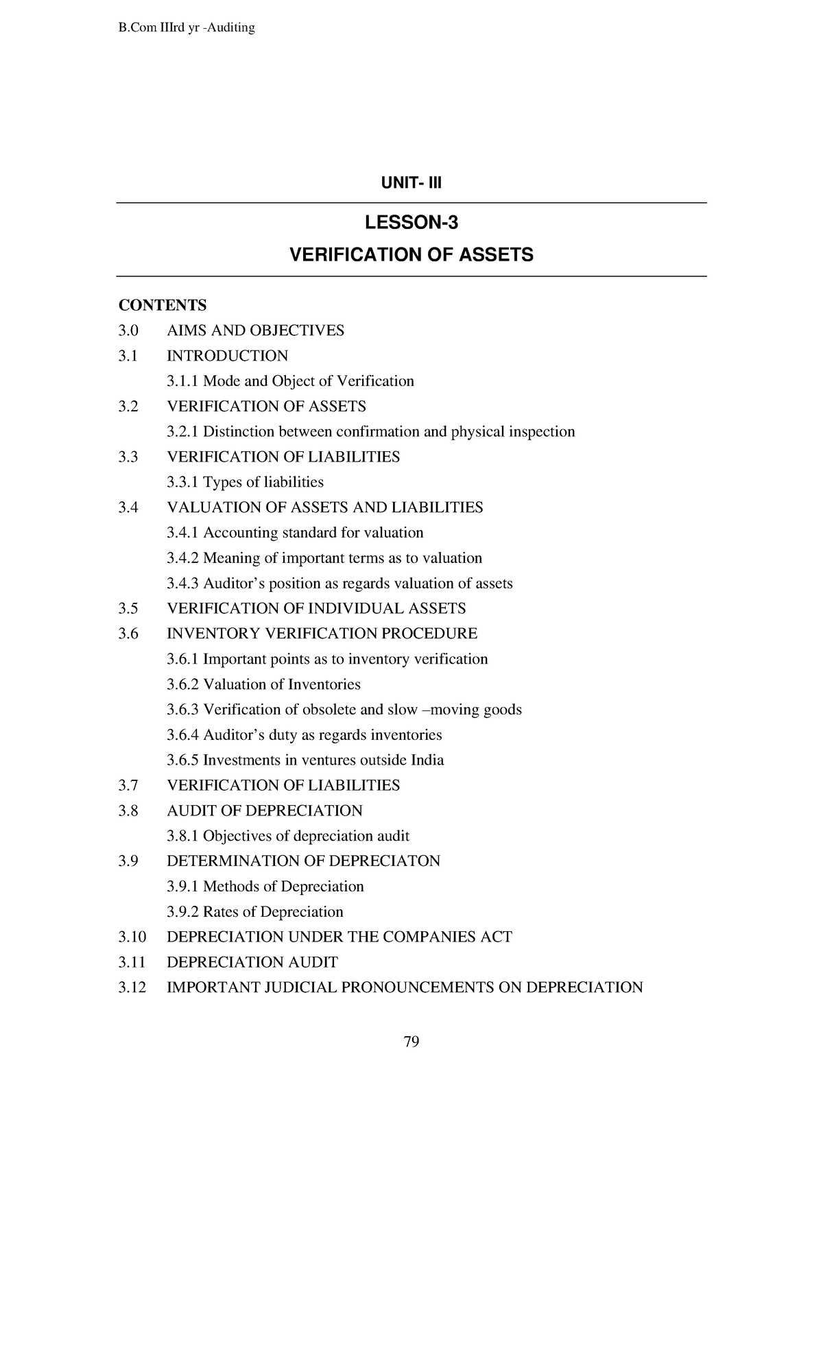 Auditing chapter 3 - UNIT- III LESSON- VERIFICATION OF ASSETS CONTENTS 3 AIMS AND OBJECTIVES 3 ...