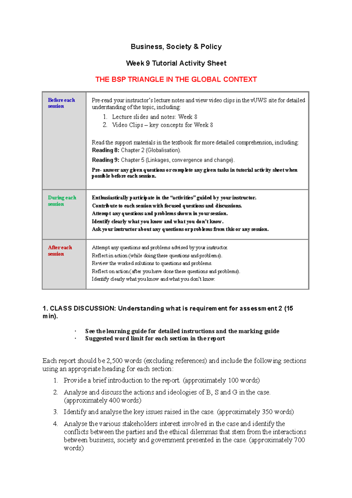 Week 9 - Notes - Business, Society & Policy Week 9 Tutorial Activity ...