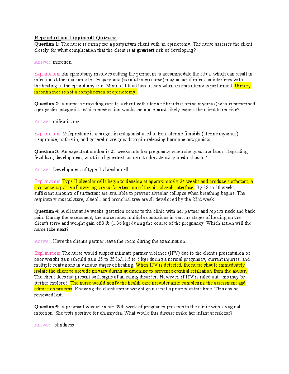 Reproduction Lippincott Quizzes - Reproduction Lippincott Quizzes ...