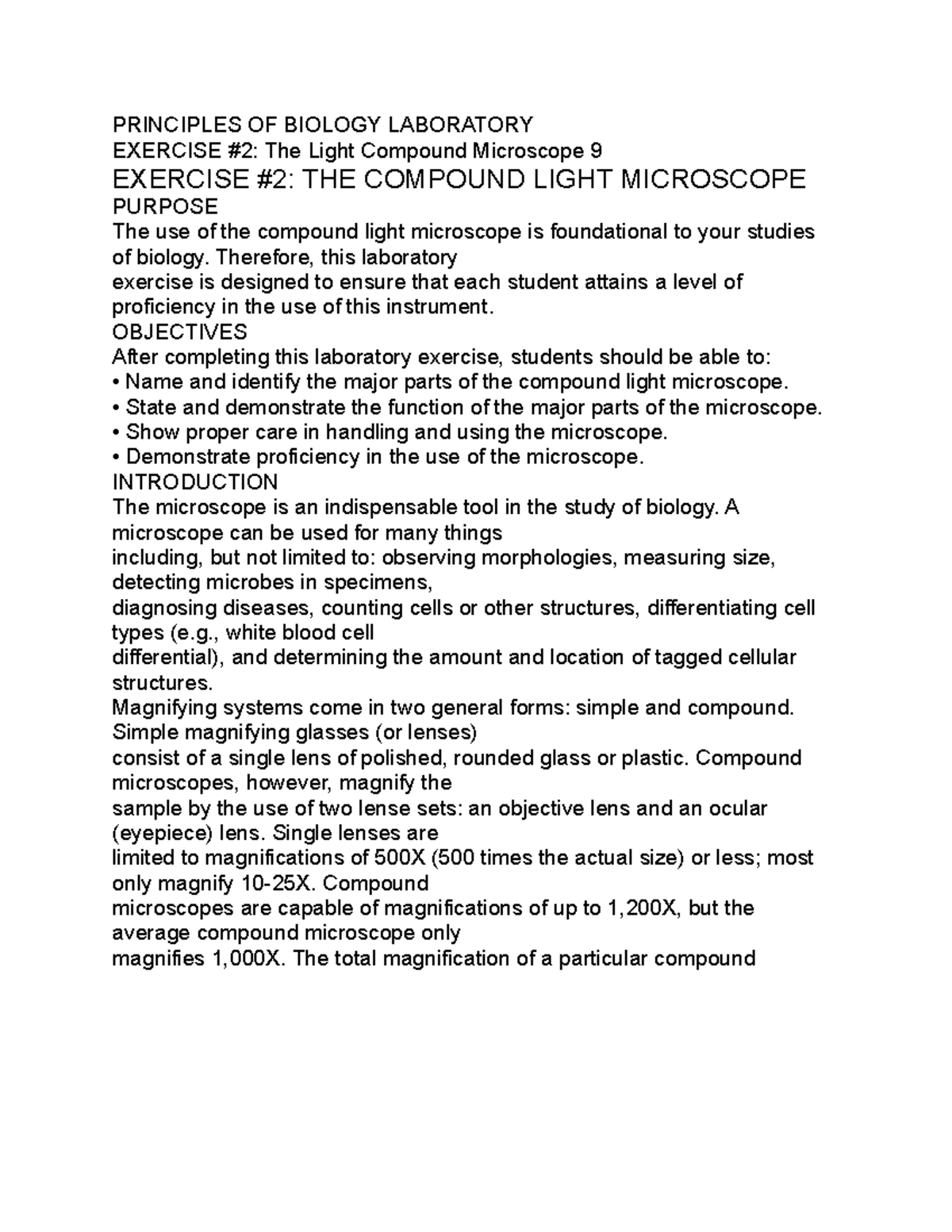 Microscope Post - PRINCIPLES OF BIOLOGY LABORATORY EXERCISE #2: The ...