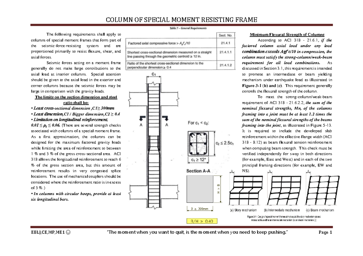 Column OF Special Moment Frame - The following requirements shall apply to columns of special ...
