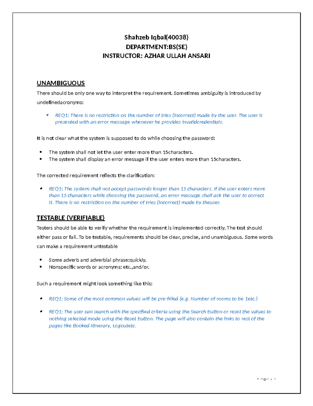 Software Quality assurance Assignment - Page | 1 Shahzeb Iqbal(40038 ...