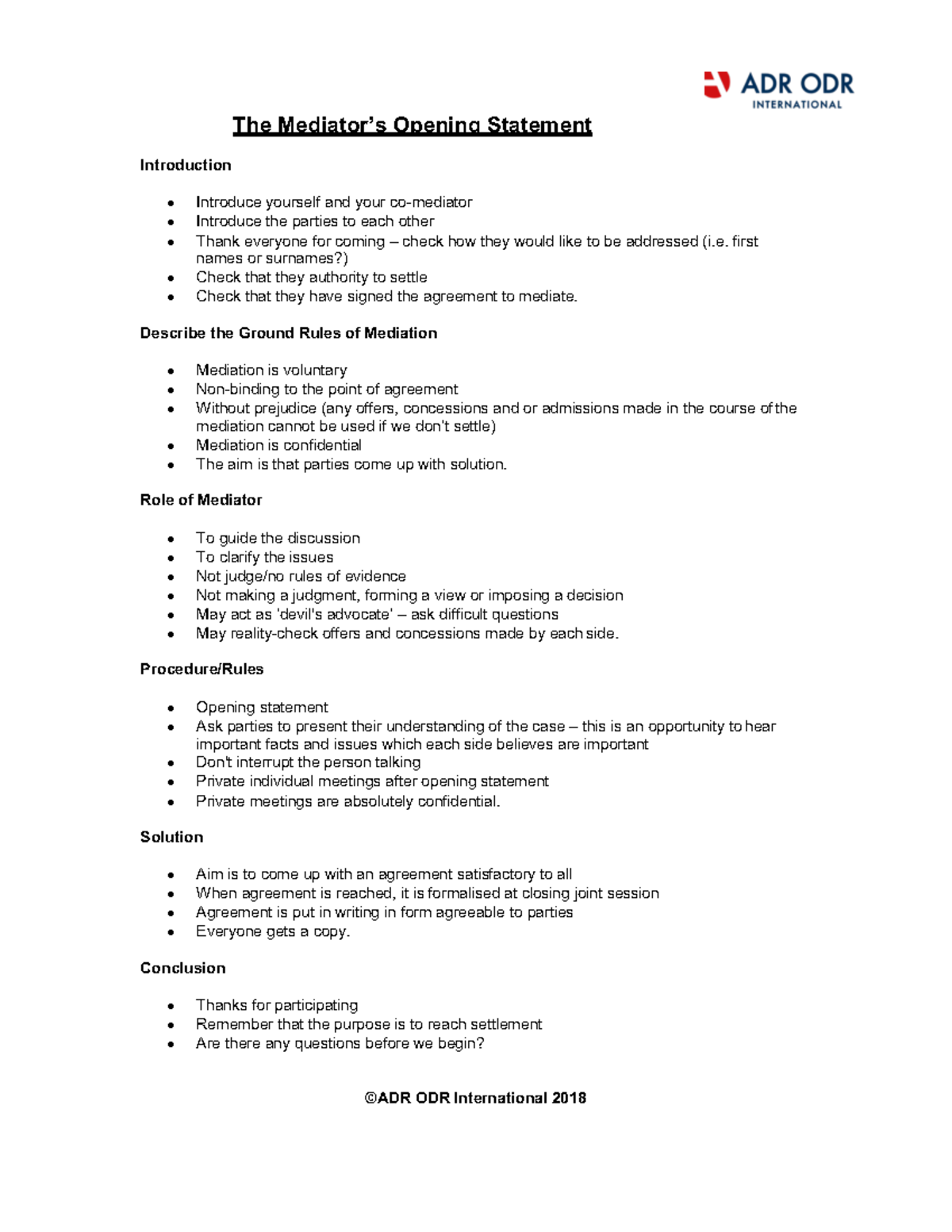 Opening Statement ADR - This is a note on Alternative Dispute ...