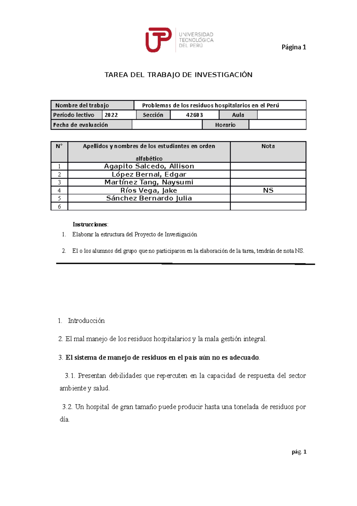 Formato de entrega de tarea final - TAREA DEL TRABAJO DE INVESTIGACIÓN ...