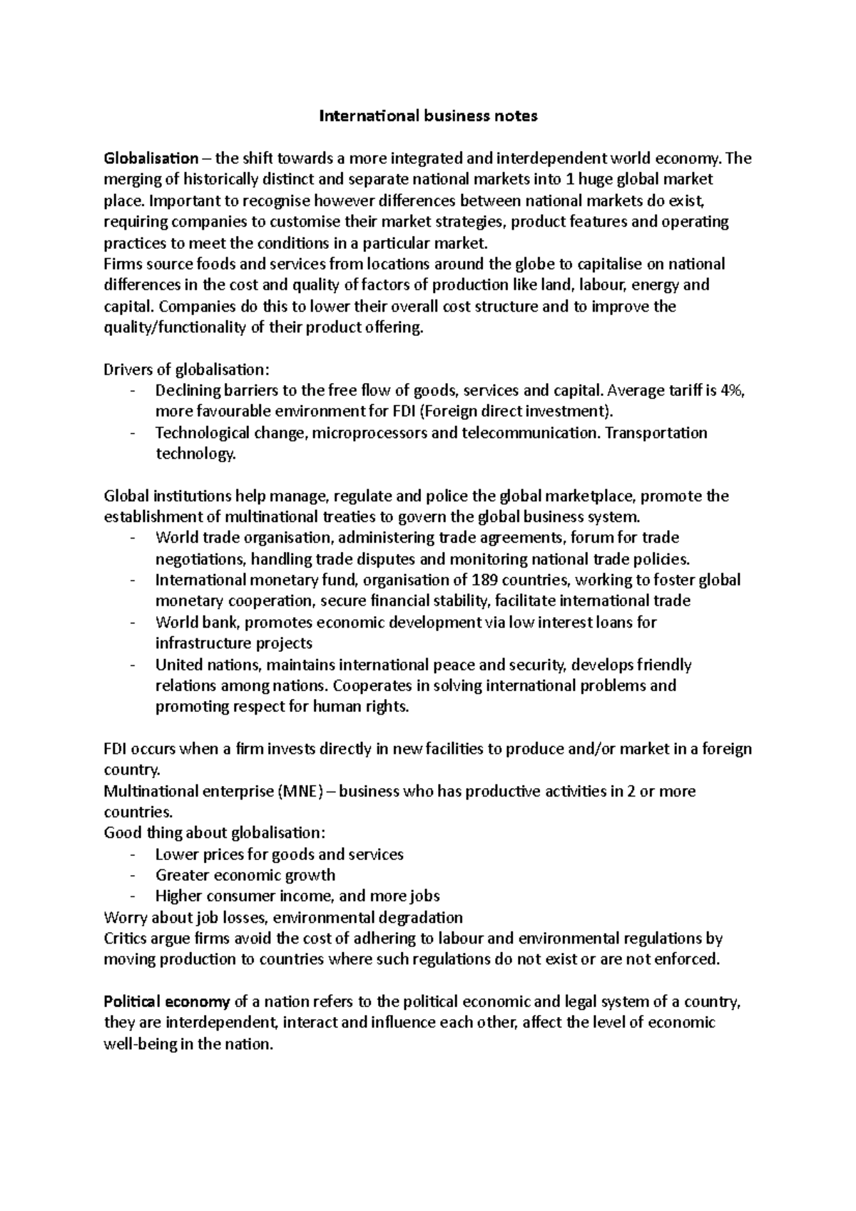 International business notes - International business notes ...