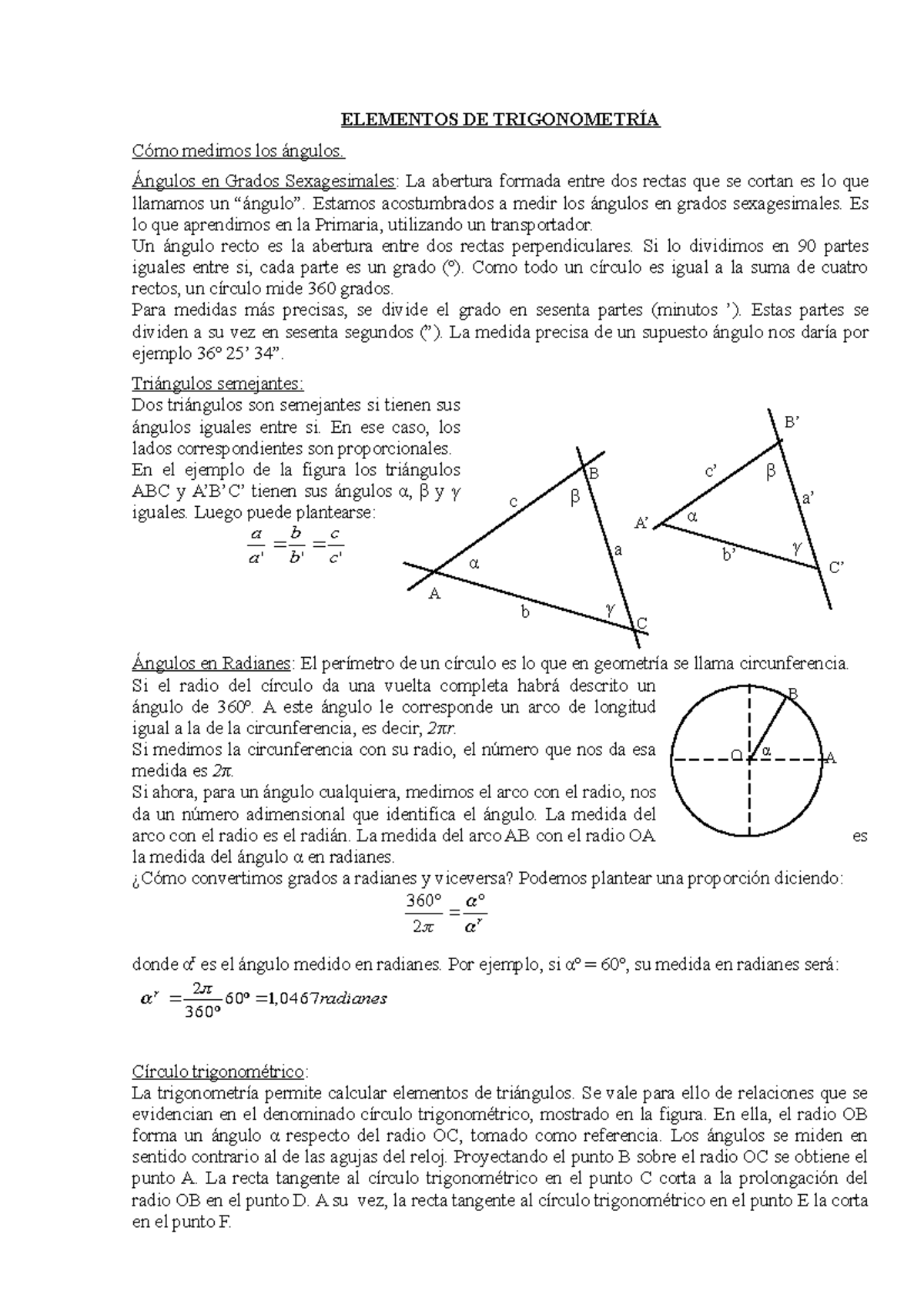 Elementos de trigonometria - ELEMENTOS DE TRIGONOMETRÍA Cómo medimos ...
