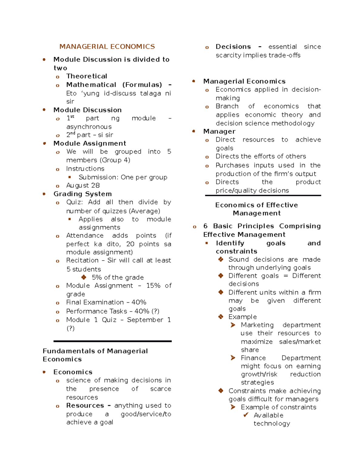 MAN-ECON 1ST TERM Notes - MANAGERIAL ECONOMICS Module Discussion is ...