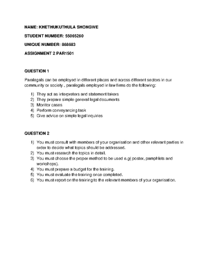 PAR1501 Assignment 2 - PAR1501 - Unisa - Studocu