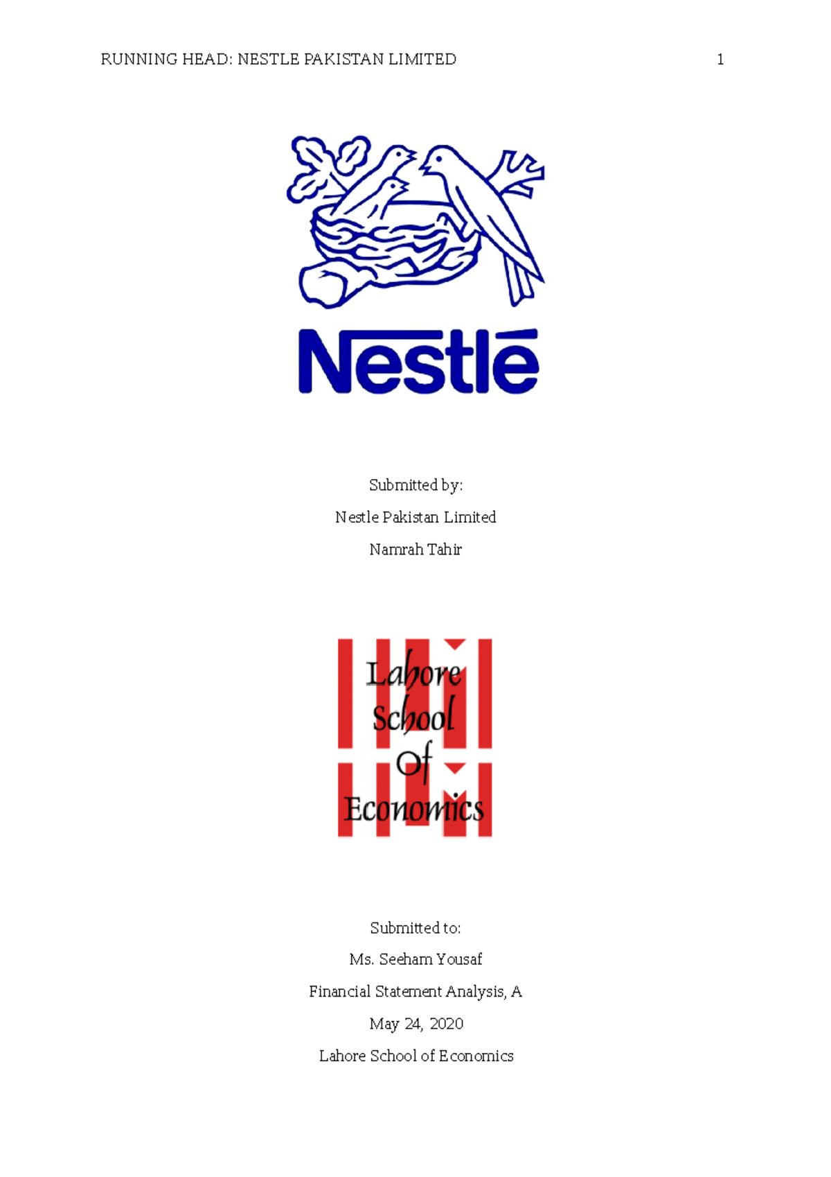 FSA Nestle WORD - imp - RUNNING HEAD: NESTLE PAKISTAN LIMITED 1 ...