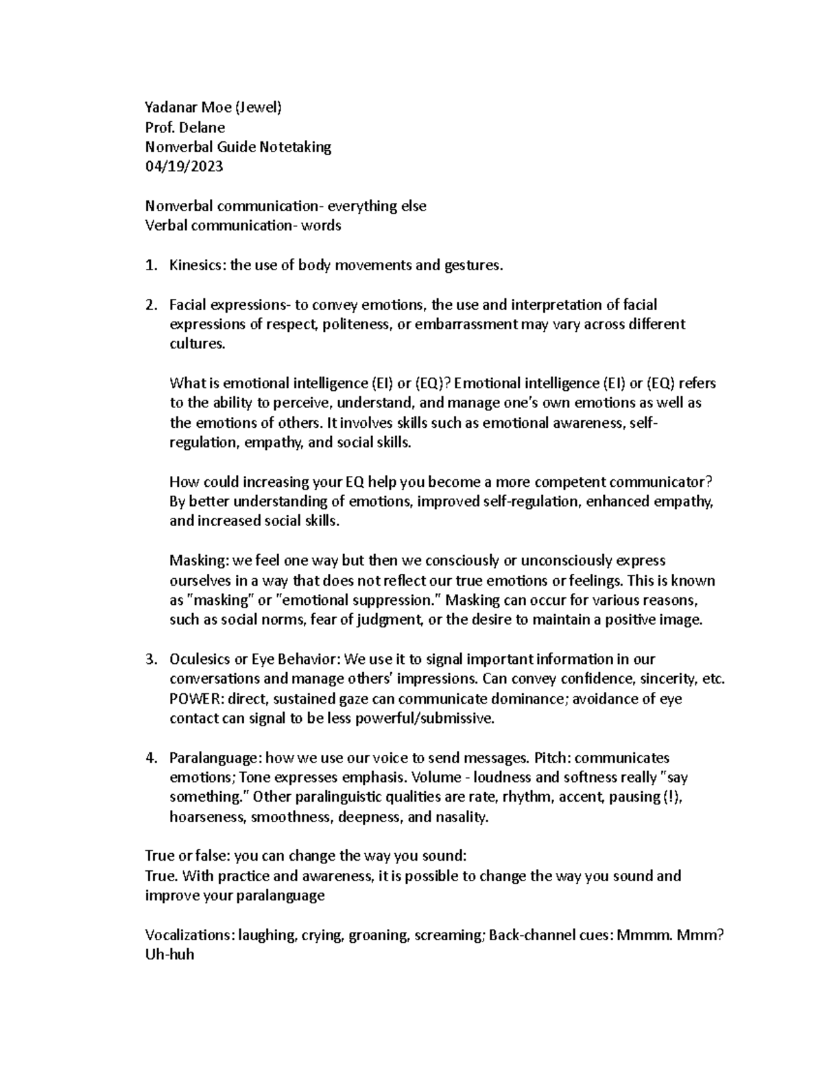 Nonverbal Guided Note-taking - CMN 101 - Studocu