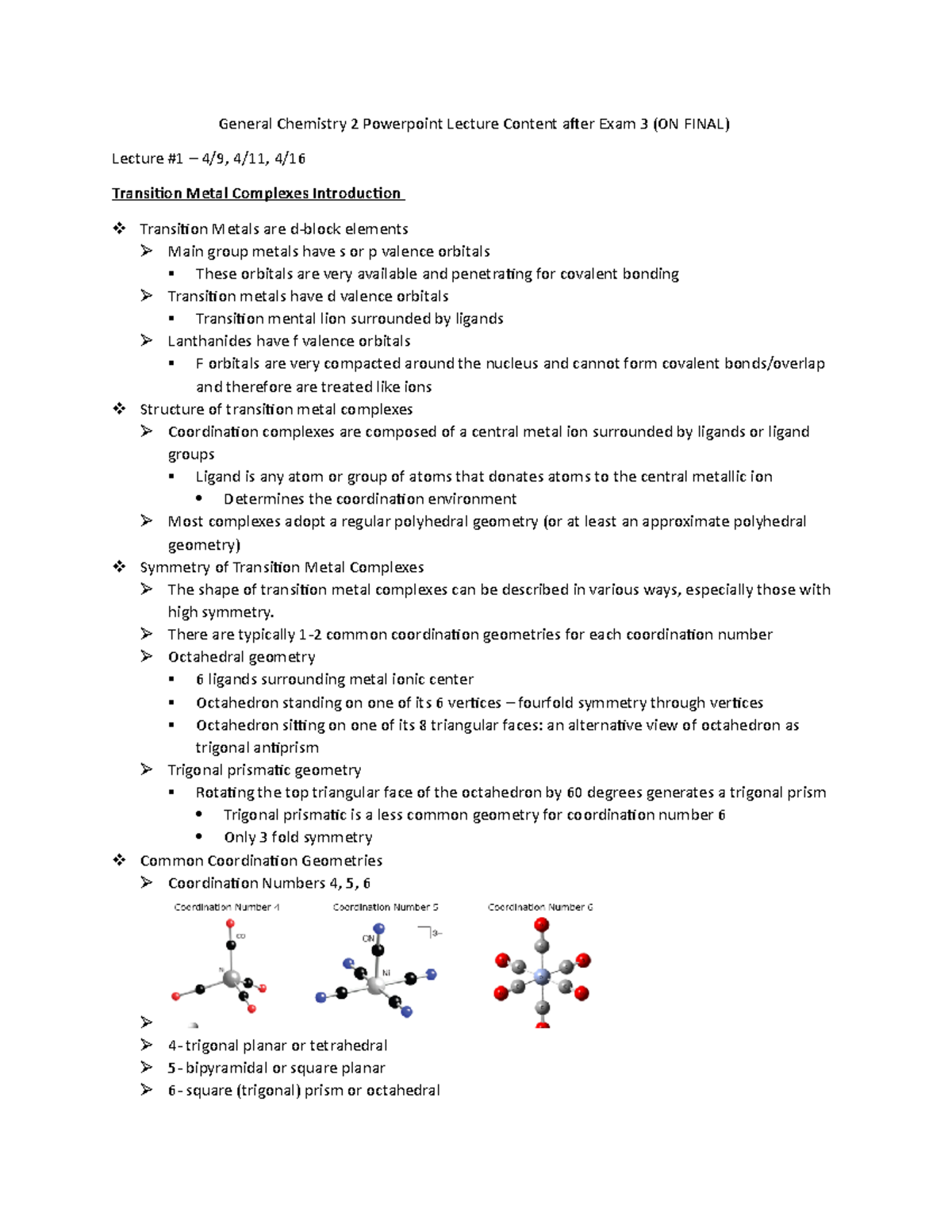 General Chemistry 2 Powerpoint Lecture Content after Exam 3 - There are ...