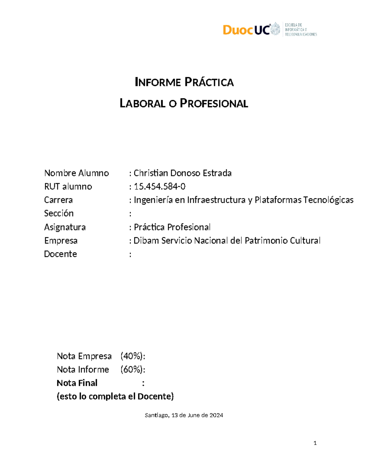 389862137 Formato Informe de Practica Escuela IT Duoc UC AVaras docx - INFORME PRÁCTICA LABORAL ...