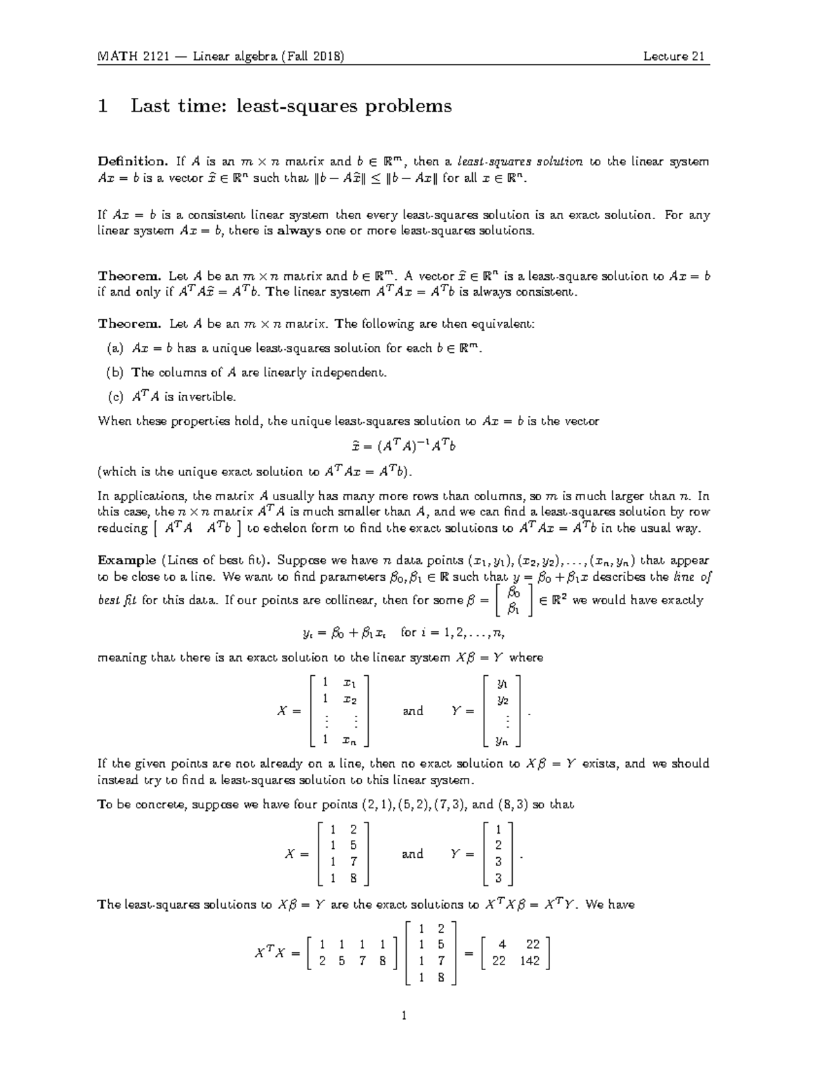 21 Math2121 Fall2018 - Eric Marberg - MATH 2121 Linear algebra (Fall ...