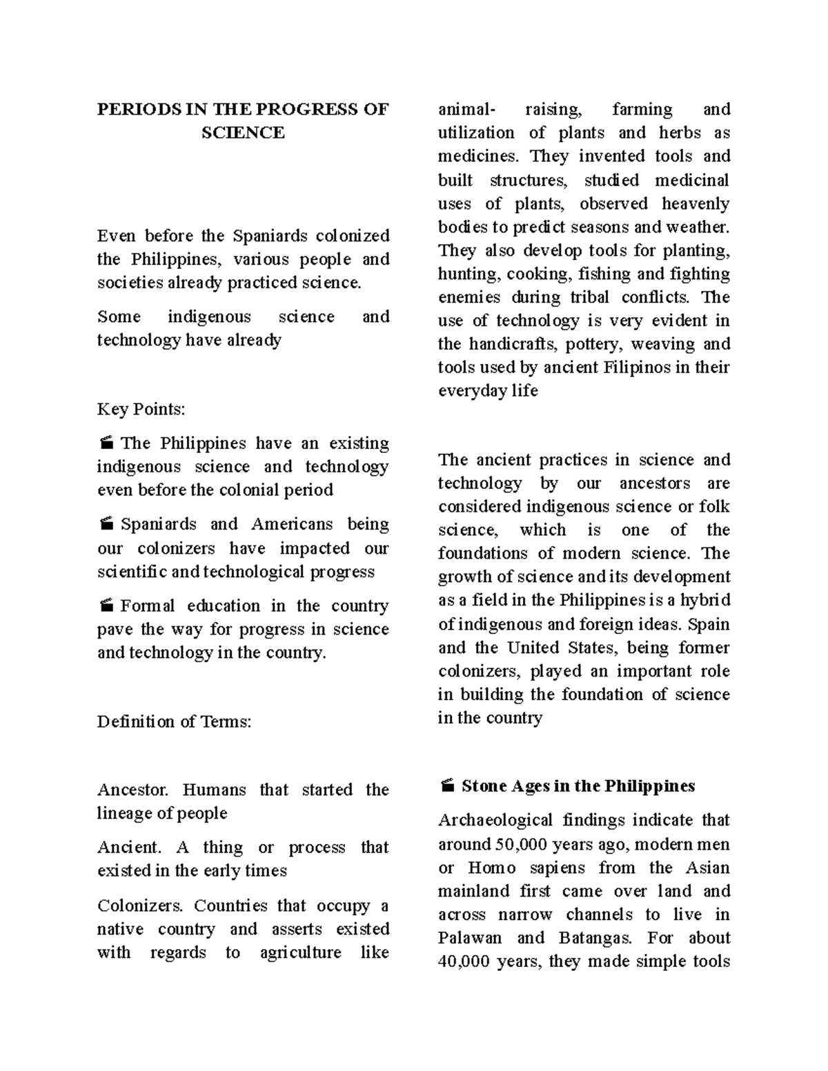Periods IN THE Progress OF Science AND Philippine Inventions - PERIODS ...