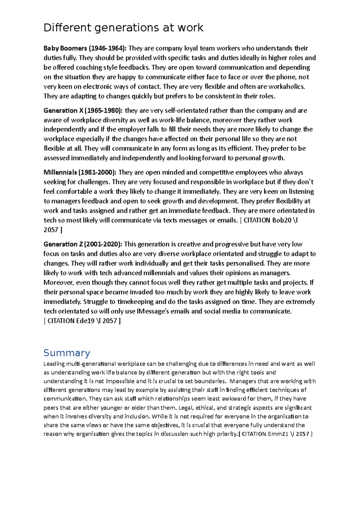 Generations at work - Different generations at work Baby Boomers (1946 ...