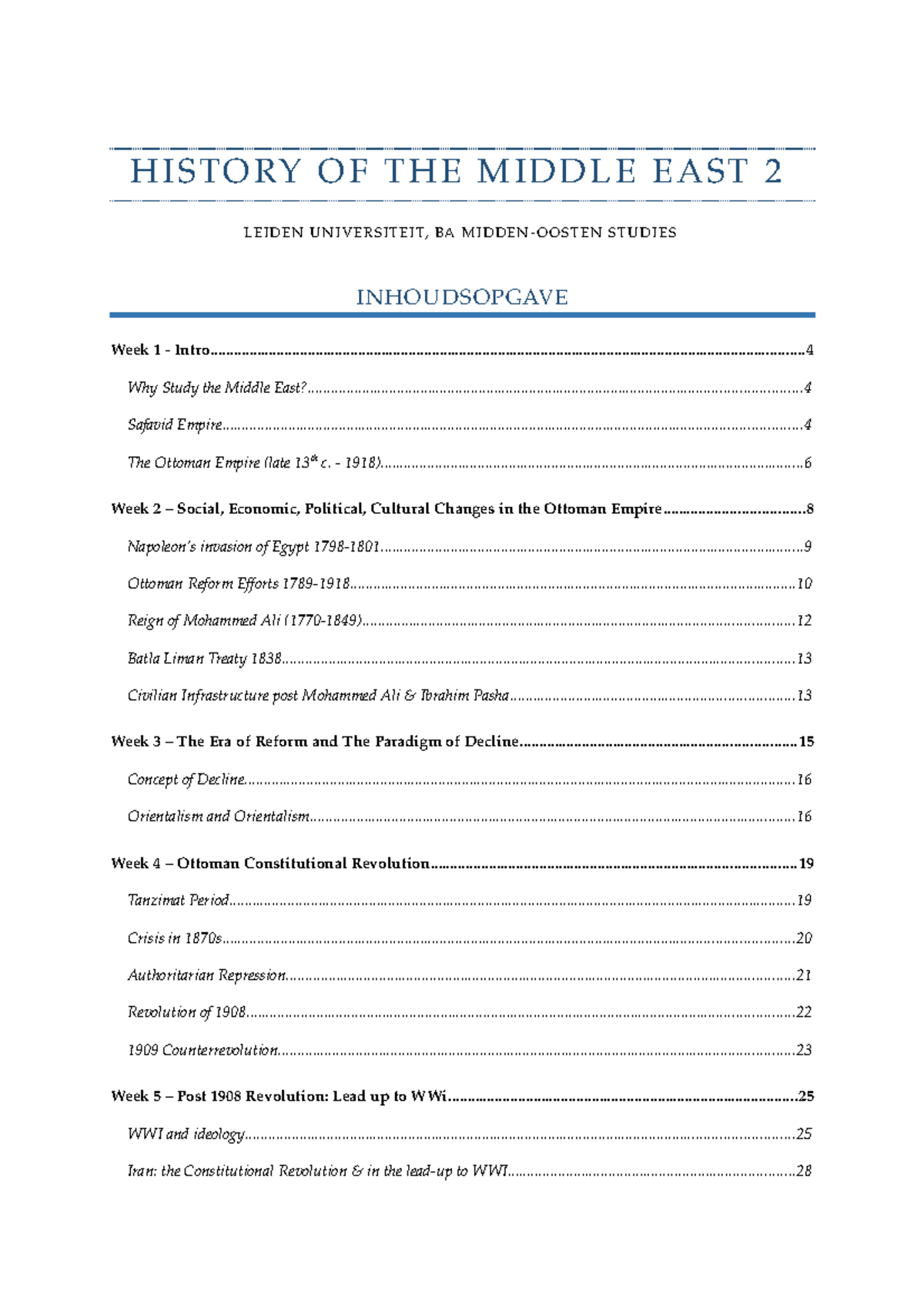 History of the Middle East 2 - LEIDEN UNIVERSITEIT, BA MIDDEN-OOSTEN ...